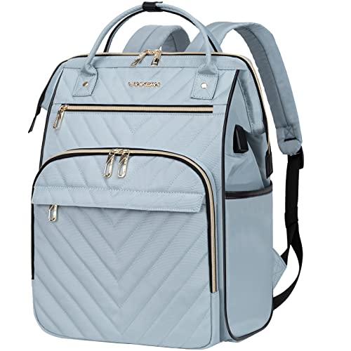 VANKEAN 17 Inch Laptop Backpack for Women Men Fashion Computer Work Bag, Large Capacity Waterproof Backpack with USB Port & RFID Pockets, College Daypack Business Travel Backpack, Light Blue