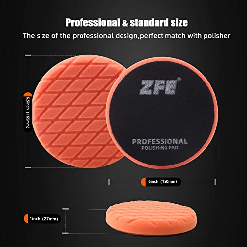 Buffing Polishing Pads, ZFE 7Pcs 6"(150mm) Waffle Foam Buffing Pads Polishing Pads Wool Pad Kit for 6Inch Backing Plate RO/DA/GA Car Polisher Boat Compounding, Polishing and Waxing