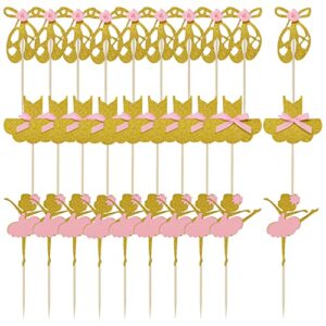 yueton 30pcs cute ballet girl ballet dancer tutu ballet slippers cupcake toppers cake toppers sweet glitter cake decorations for baby shower, birthday, wedding, bridal shower, party, christmas, etc