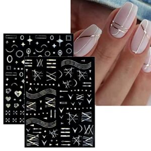 JMEOWIO 12 Sheets Moon Star Sun Nail Art Stickers Decals Self-Adhesive Pegatinas Uñas Gold Silver Nail Supplies Nail Art Design Decoration Accessories