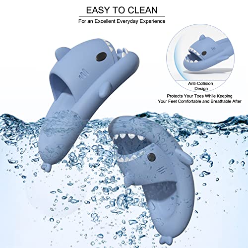 EECH Boys Girls Cloud Shark Slides Kids, 2023 Big Kid Shark Slippers, Upgraded Thick Sole Shark Sandals Shark Shoes Non-Slip for Kids Outdoor Indoor Summer(Blue, 10-11 Little Kid)