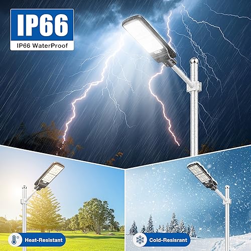 WYWNA Solar Street Lights Outdoor Waterproof- 1000W Solar Parking Lot Lights, 100000LM 6500K LED Solar Powered Street Light Dusk to Dawn Solar Street Light Remote Control for Garage, Walkway, Road