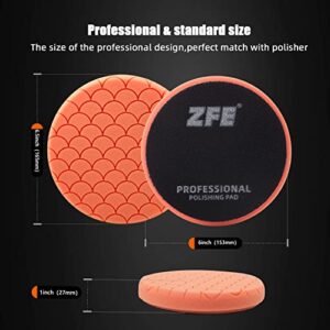 ZFE Buffing Polishing Pads, 7Pc 6.5 Inch Face for 6Inch 150mm Backing Plate Compound Buffing Sponge Pads Cutting Polishing Pad Kit for Car Buffer Polisher Compounding, Polishing and Waxing -PPTYS6SET