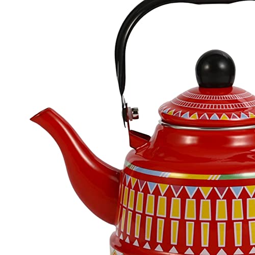 Fenteer 2.5L Hot Water Tea Kettle Pot with Handle,Enameled Teakettle for Household Restaurant Hotel Kitchen Stovetop, Red