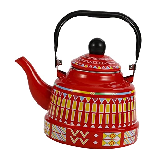 Fenteer 2.5L Hot Water Tea Kettle Pot with Handle,Enameled Teakettle for Household Restaurant Hotel Kitchen Stovetop, Red