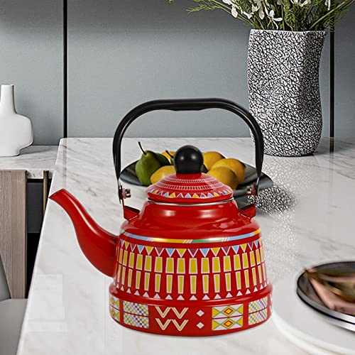 Fenteer 2.5L Hot Water Tea Kettle Pot with Handle,Enameled Teakettle for Household Restaurant Hotel Kitchen Stovetop, Red