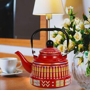 Fenteer 2.5L Hot Water Tea Kettle Pot with Handle,Enameled Teakettle for Household Restaurant Hotel Kitchen Stovetop, Red