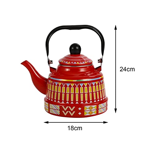 Fenteer 2.5L Hot Water Tea Kettle Pot with Handle,Enameled Teakettle for Household Restaurant Hotel Kitchen Stovetop, Red