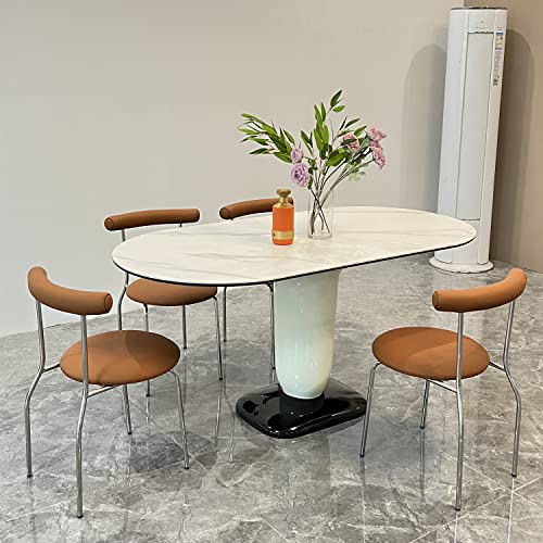 BIGMAII Oval Dining Table Modern Mid-Century Kitchen Table White Sintered Stone Top Table with Marble Pattern, Pedestal Dining Room Table 6 Person - 63" L Without Chairs