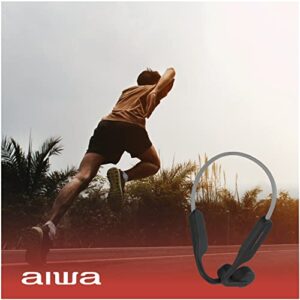 Aiwa Bone Conducting Wireless Headphones - Open-Ear Wireless Bluetooth 5.0 Sports Headphones, 6 Hours Playtime, IPX5 Waterproof Earphones for Gym, Running, Hiking, and Cycling, Black