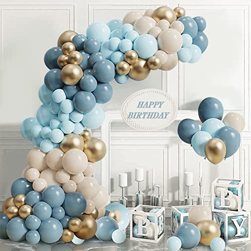 Dusty Blue Balloons Garland Arch Kit-122pcs Baby Blue Gold White Balloons Arch Kit, Baby Shower Decorations for Boy,Boy Birthday Party Decor Supplies