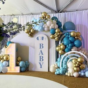 Dusty Blue Balloons Garland Arch Kit-122pcs Baby Blue Gold White Balloons Arch Kit, Baby Shower Decorations for Boy,Boy Birthday Party Decor Supplies