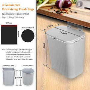 Ronnaquetta 2.4 Gallon Kitchen Compost Bin with Lid and 225 Count 4 Gallon Drawstring Garbage Bags, Food Waste Bin Compost Trash Can Compost Bin for Kitchen Hanging Compost Bin (Grey)