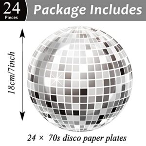 24 Pieces 70s Disco Party Paper Plates for 70’s Party Supplies Silver Disco Ball Theme Dessert Plates for Birthday Baby Shower 70’s Boogie 1970s Disco Fever Music 90s Bachelorette Party Decorations