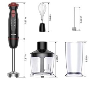 Vavsea Immersion Hand Blender, 12-Speed Multi-Function Handheld Stick Blender with Stainless Steel Blades, Chopper, Beaker, Whisk and Milk Frother for Baby Food/Smoothies/Puree, BPA Free