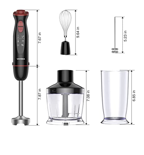 Vavsea Immersion Hand Blender, 12-Speed Multi-Function Handheld Stick Blender with Stainless Steel Blades, Chopper, Beaker, Whisk and Milk Frother for Baby Food/Smoothies/Puree, BPA Free