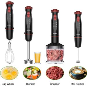 Vavsea Immersion Hand Blender, 12-Speed Multi-Function Handheld Stick Blender with Stainless Steel Blades, Chopper, Beaker, Whisk and Milk Frother for Baby Food/Smoothies/Puree, BPA Free