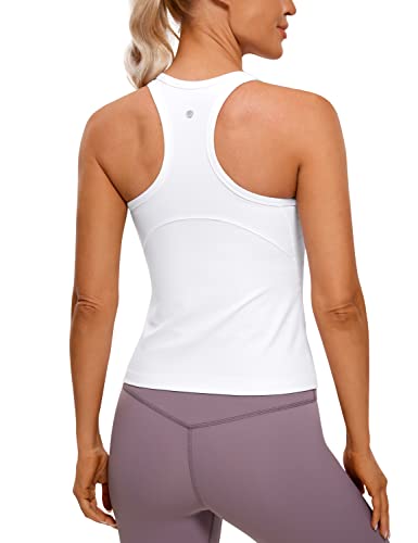 CRZ YOGA Butterluxe Womens Racerback Tank Top High Neck Workout Tops Athletic Sleeveless Top Camisole Gym Tanks White Medium