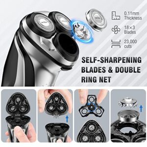 Shavers for Men Electric Razor Pubic Hair, Razors for Men Electric Shaver, Razor Men Electric Waterproof IPX7, Man Electric Shavers with Pop-Up Trimmer, 80000 power-1h Fast Charging-3D Floating Head