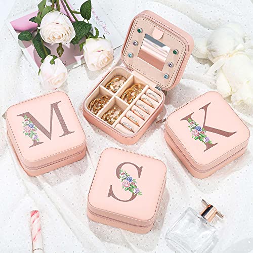 Yesteel Mini Travel Jewelry Case Jewelry Box Jewelry Organizer, Birthday Pink Gifts for Women Mom Grandma Friends Sister in Law Gifts Letter K