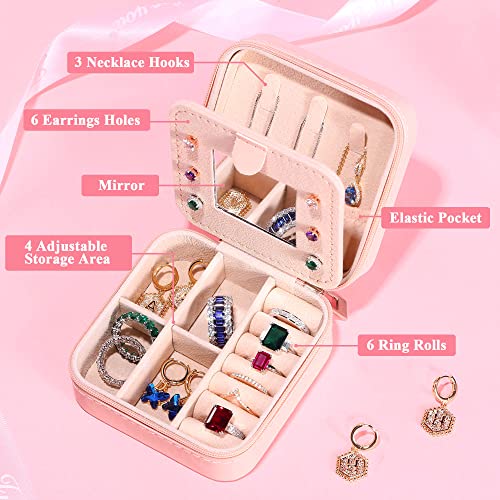 Yesteel Mini Travel Jewelry Case Jewelry Box Jewelry Organizer, Birthday Pink Gifts for Women Mom Grandma Friends Sister in Law Gifts Letter K