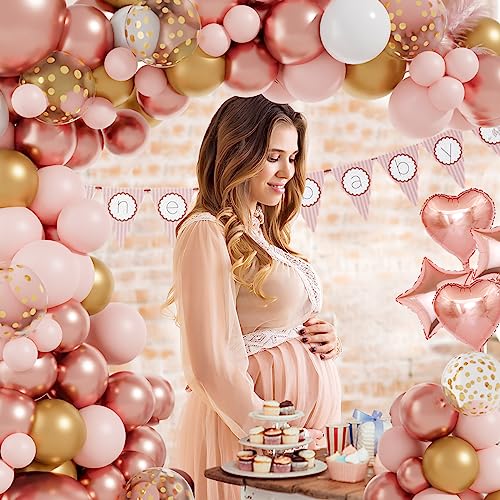 149Pcs Rose Gold Balloons Arch Kit, Pink Rose Gold White Cardioid Pentagram Flag Banner Balloon Garland for Women Girls Birthday Wedding Graduation Baby Shower Bridal Bachelorette Mother's Valentine's Day Party Decorations