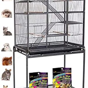 54" Deluxe Large Wrought Iron 4-Level Tight 1/2-inch Bar Spacing for Ferret Chinchilla Sugar Glider Mice Rat Cage with Removable Rolling Stand