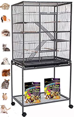 54" Deluxe Large Wrought Iron 4-Level Tight 1/2-inch Bar Spacing for Ferret Chinchilla Sugar Glider Mice Rat Cage with Removable Rolling Stand