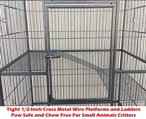 54" Deluxe Large Wrought Iron 4-Level Tight 1/2-inch Bar Spacing for Ferret Chinchilla Sugar Glider Mice Rat Cage with Removable Rolling Stand