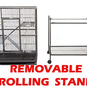 54" Deluxe Large Wrought Iron 4-Level Tight 1/2-inch Bar Spacing for Ferret Chinchilla Sugar Glider Mice Rat Cage with Removable Rolling Stand