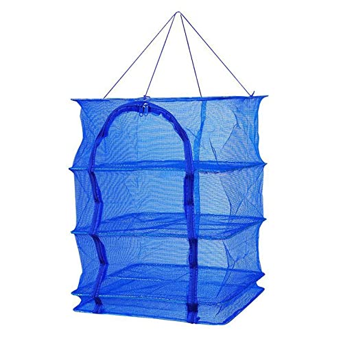 Typutomi 3 Layers Foldable Hanging Drying Rack, Plant Hanging Mesh Dry Net Fish Vegetables Herbs Drying Rack with Zipper for Outdoor(Blue,25.59x13.78x13.78in)