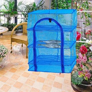 Typutomi 3 Layers Foldable Hanging Drying Rack, Plant Hanging Mesh Dry Net Fish Vegetables Herbs Drying Rack with Zipper for Outdoor(Blue,25.59x13.78x13.78in)