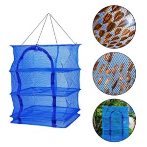 Typutomi 3 Layers Foldable Hanging Drying Rack, Plant Hanging Mesh Dry Net Fish Vegetables Herbs Drying Rack with Zipper for Outdoor(Blue,25.59x13.78x13.78in)