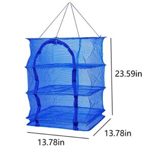 Typutomi 3 Layers Foldable Hanging Drying Rack, Plant Hanging Mesh Dry Net Fish Vegetables Herbs Drying Rack with Zipper for Outdoor(Blue,25.59x13.78x13.78in)