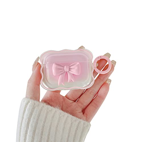 Ownest Compatible with AirPods Pro/Pro 2 Case Soft Clear TPU with Cute 3D Colour Bow Design Shockproof Keychain Cover for Girls Woman Airpods Pro/Pro 2-Pink