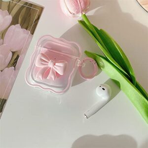 Ownest Compatible with AirPods Pro/Pro 2 Case Soft Clear TPU with Cute 3D Colour Bow Design Shockproof Keychain Cover for Girls Woman Airpods Pro/Pro 2-Pink