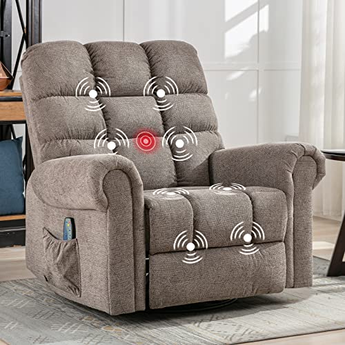 ANJ Oversized Rocker Recliner Chair with Massage and Heat, Manual Overstuffed Swivel Recliners for Big Man, Large Glider Rocking Reclining Chairs for Living Room, Camel