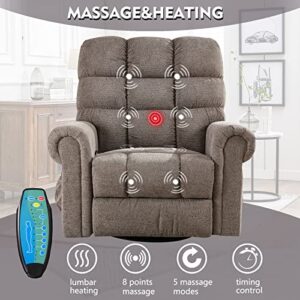 ANJ Oversized Rocker Recliner Chair with Massage and Heat, Manual Overstuffed Swivel Recliners for Big Man, Large Glider Rocking Reclining Chairs for Living Room, Camel