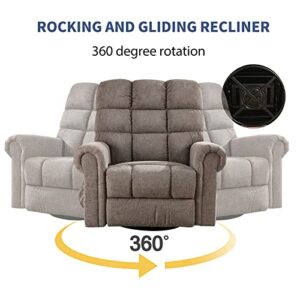 ANJ Oversized Rocker Recliner Chair with Massage and Heat, Manual Overstuffed Swivel Recliners for Big Man, Large Glider Rocking Reclining Chairs for Living Room, Camel