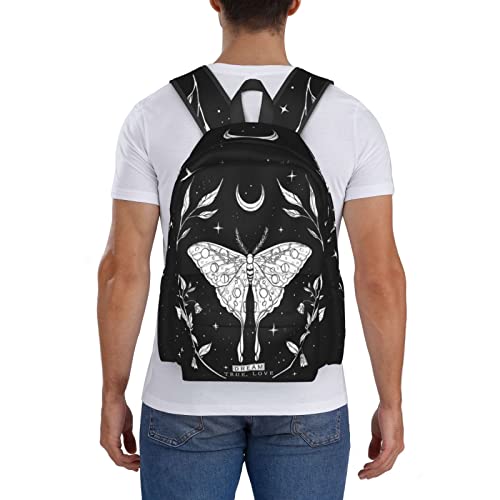 SUPLUCHOM School Backpack Black White Butterfly Moon Tarot Casual Daypack Men Women Polyester Laptop Bag with Side Pockets Bookbag for Travel Hiking Work Student Over 3 Years Old Kids