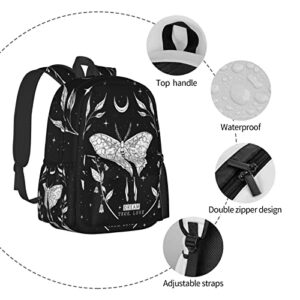 SUPLUCHOM School Backpack Black White Butterfly Moon Tarot Casual Daypack Men Women Polyester Laptop Bag with Side Pockets Bookbag for Travel Hiking Work Student Over 3 Years Old Kids