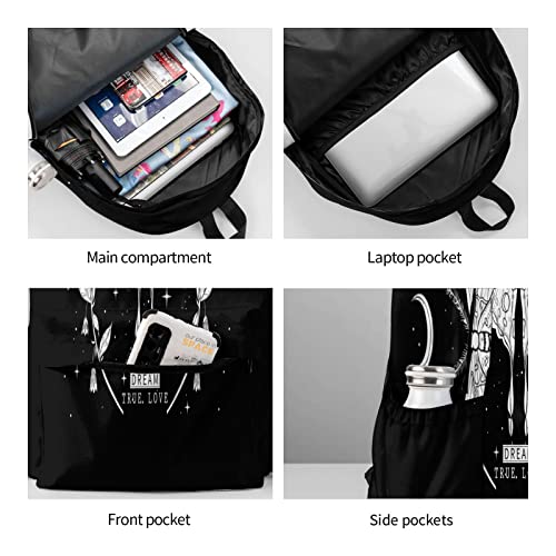 SUPLUCHOM School Backpack Black White Butterfly Moon Tarot Casual Daypack Men Women Polyester Laptop Bag with Side Pockets Bookbag for Travel Hiking Work Student Over 3 Years Old Kids