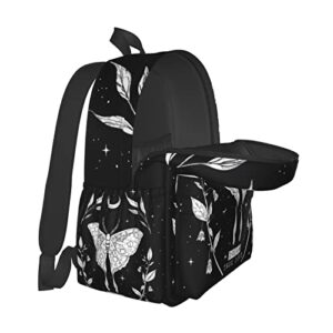 SUPLUCHOM School Backpack Black White Butterfly Moon Tarot Casual Daypack Men Women Polyester Laptop Bag with Side Pockets Bookbag for Travel Hiking Work Student Over 3 Years Old Kids