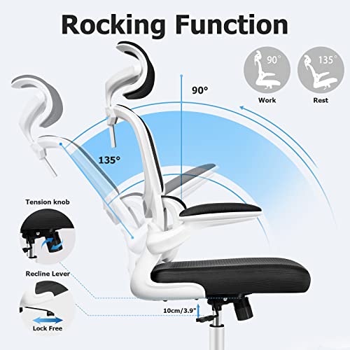 Razzor Ergonomic Office Chair, High Back Mesh Desk Chair with Lumbar Support and Adjustable Headrest, Computer Gaming Chair, Executive Swivel Chair for Home Office