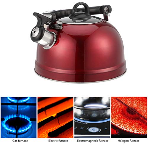 BESTonZON Tea Kettle Stove Whistling Tea Kettles Stainless Steel Teakettle Teapot with Ergonomic Handle Hot Water Boiling Sounding Kettle for Home Kitchen Red 3L Tea Pot