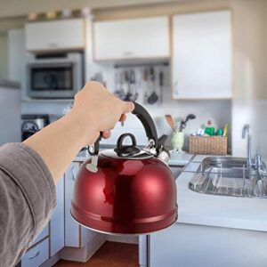 BESTonZON Tea Kettle Stove Whistling Tea Kettles Stainless Steel Teakettle Teapot with Ergonomic Handle Hot Water Boiling Sounding Kettle for Home Kitchen Red 3L Tea Pot