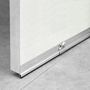 CQMMA 42 inches Door Draft Stopper Metal Under Bottom Mouse Guard Seal Strip Aluminum Noise Blocker with Rubber Sweep, Silver