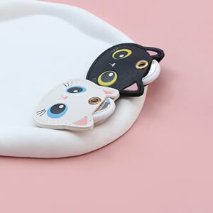 XEEWEN 2 Pack Cute Cat Airtag Leather Keychain Holder, Kawaii Black White Kitty Key Ring Hidden Case Cover for Apple Airtag