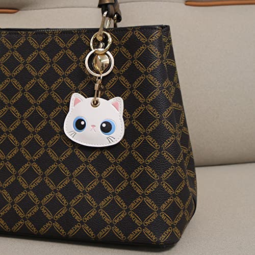 XEEWEN 2 Pack Cute Cat Airtag Leather Keychain Holder, Kawaii Black White Kitty Key Ring Hidden Case Cover for Apple Airtag