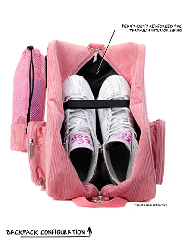 Fydelity Roller Skate Bags for Women Girls Roller Skate Backpack Roller Skate Accessories Ice Skates Kids Ice Skate Bag Rollerskate bag Ice Skating Bag Roller Skating Bag Corduroy Pink